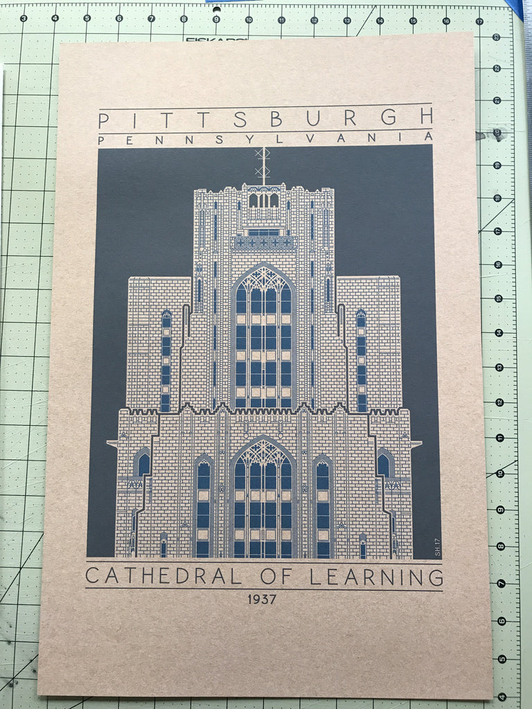Cathedral of Learning - 1937 Blue Digital Print – Buildings By Shane